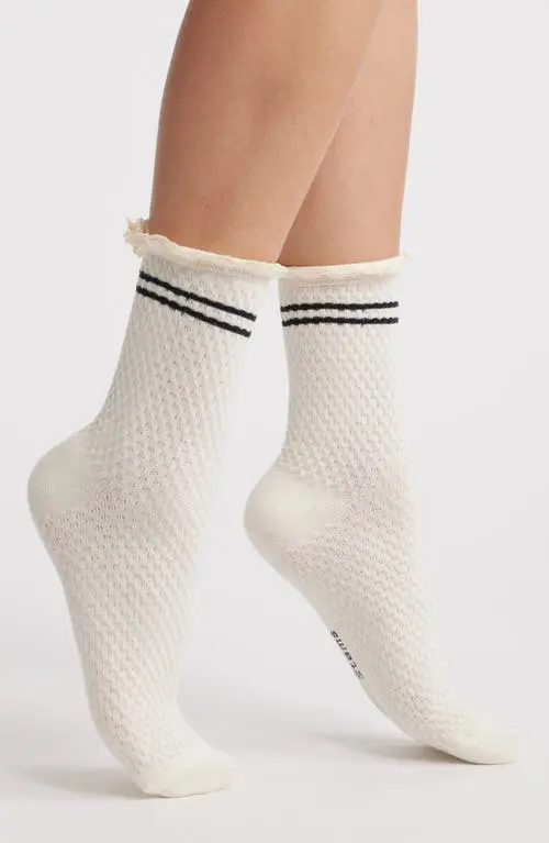 STEMS Pointelle Lace Trim Crew Socks - Black/ivory