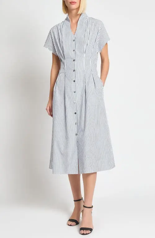 Ming Wang X Tanya Foster Pinstripe Cotton Fit & Flare Midi Dress