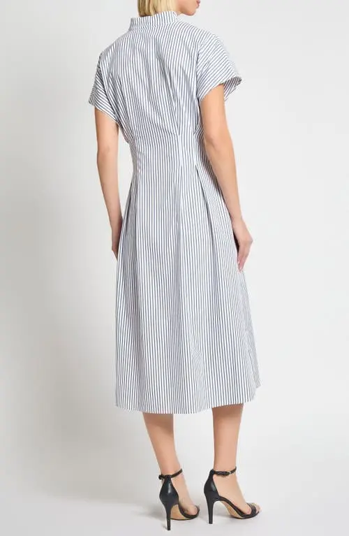 Ming Wang X Tanya Foster Pinstripe Cotton Fit & Flare Midi Dress
