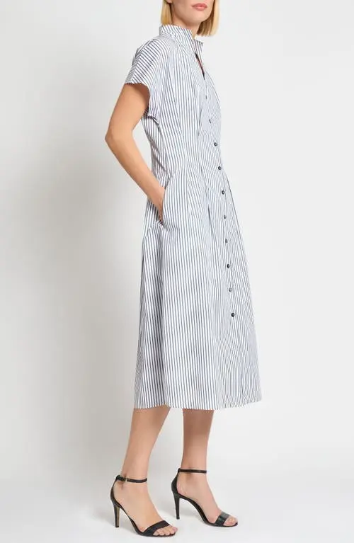 Ming Wang X Tanya Foster Pinstripe Cotton Fit & Flare Midi Dress