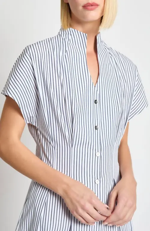 Ming Wang X Tanya Foster Pinstripe Cotton Fit & Flare Midi Dress