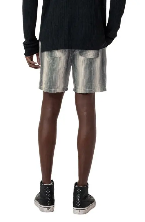 John Varvatos Stripe Cotton & Hemp Drawstring Shorts - Moss