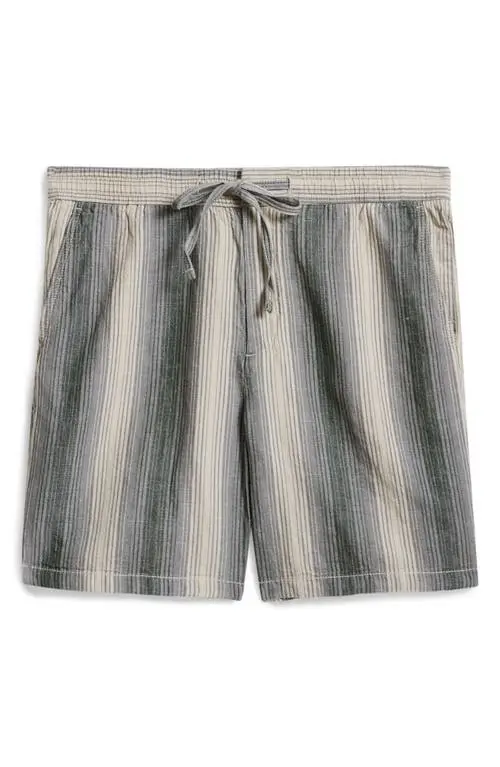 John Varvatos Stripe Cotton & Hemp Drawstring Shorts - Moss