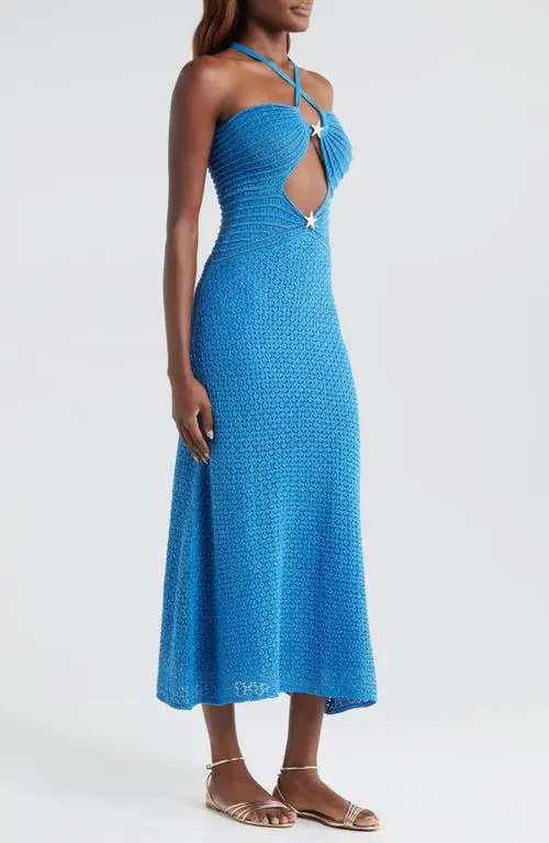 CAPITTANA Zully Metallic Cutout Cover-up Dress - Blue