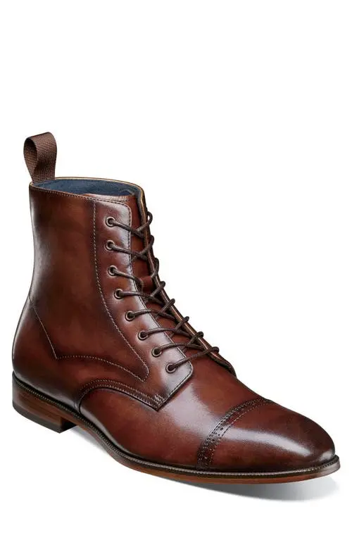 STACY ADAMS Henry Cap Toe Boots - Brown