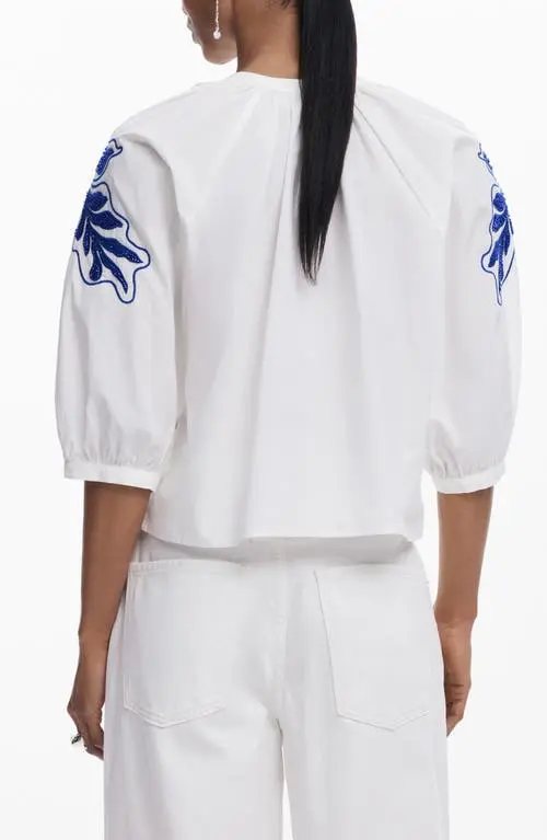 Desigual Beaded Puff Sleeve Crop Shirt