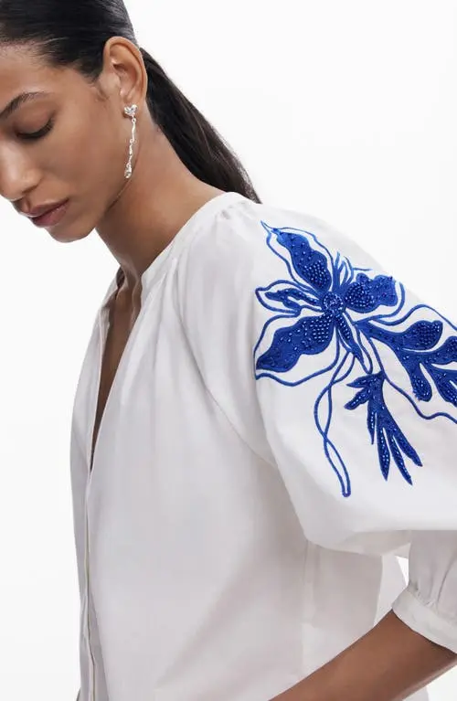 Desigual Beaded Puff Sleeve Crop Shirt