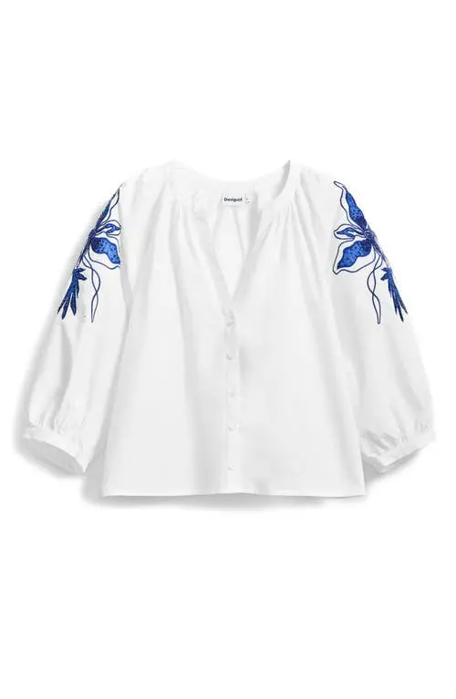 Desigual Beaded Puff Sleeve Crop Shirt