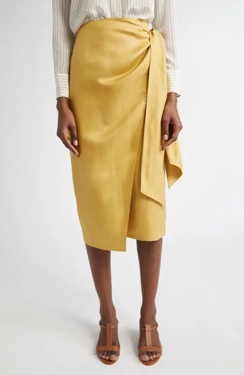 Max Mara Tequila Linen & Silk Wrap Skirt - Yellow