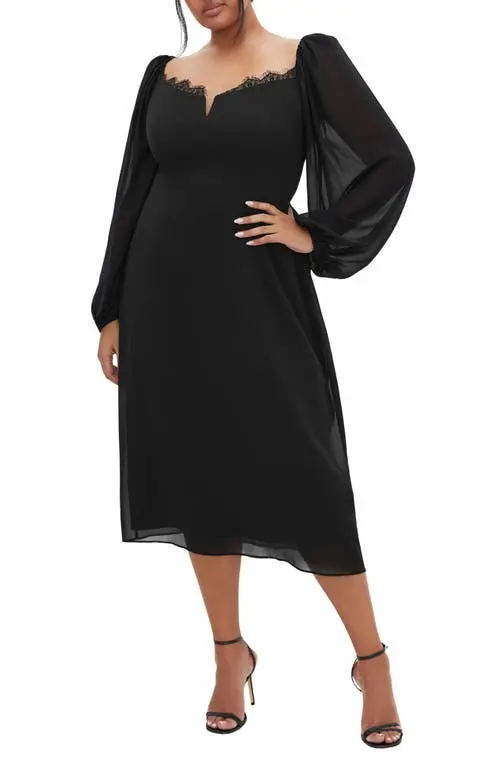 City Chic Orla Mixed Media Dress - Black