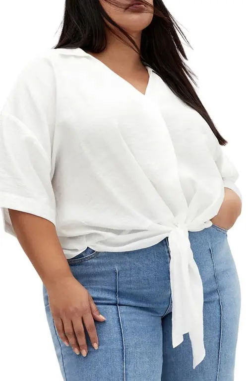 City Chic Rosie Tie Front Top - Ivory