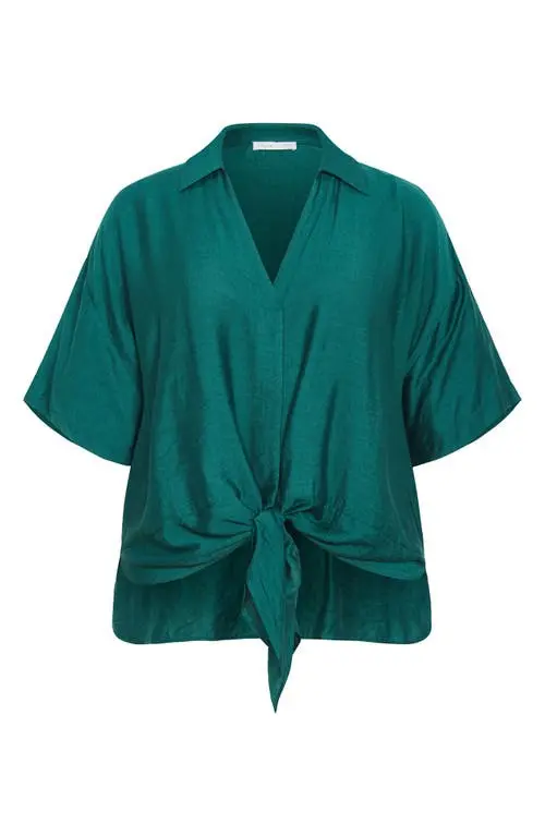 City Chic Rosie Tie Front Top - Jade