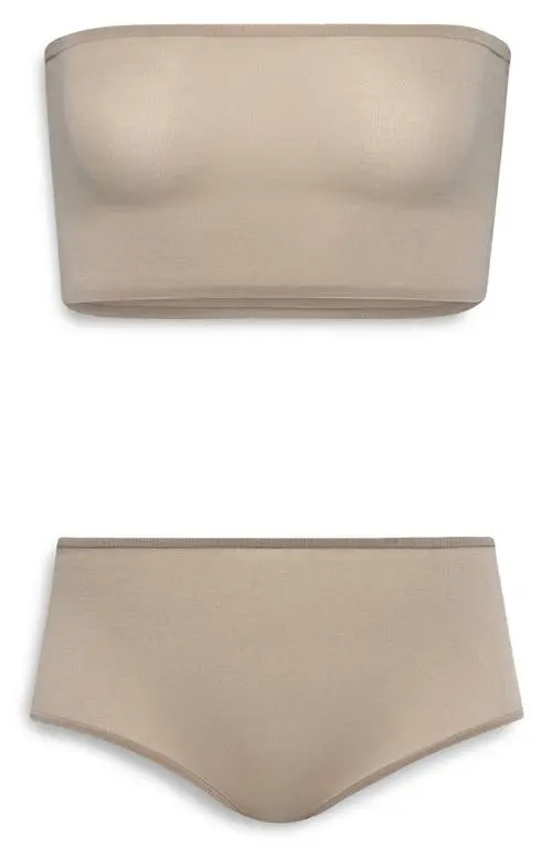 Alaïa Second Skin Bandeau Bra & Boyshorts Lingerie Set - Mastic