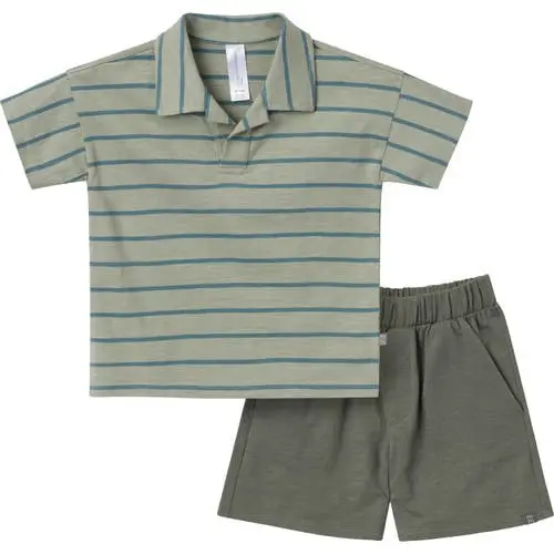 MODERN MOMENTS™ BY GERBER Johnny Collar Shirt And Shorts Set - Green Stripe
