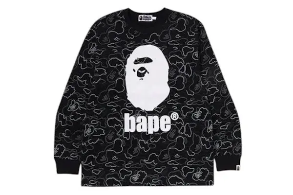 A BATHING APE Neon Camo Long Sleeve Tee Shirt - Black