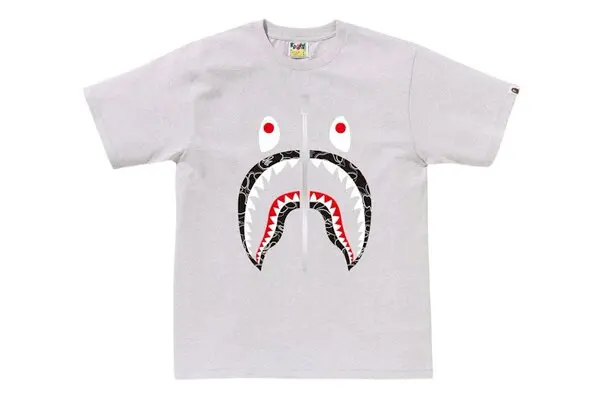 A BATHING APE Neon Camo Shark Tee Shirt - Gray