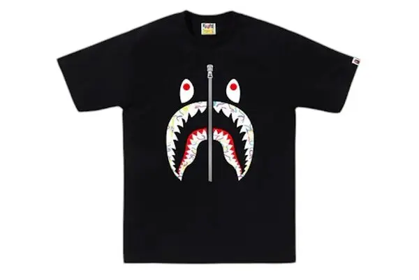 A BATHING APE Neon Camo Shark Tee Shirt - Black