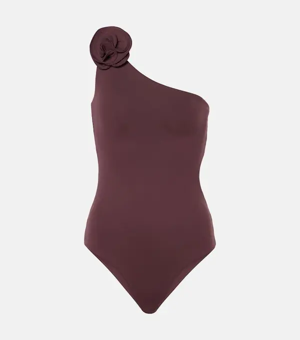 Magda Butrym Floral-applique One-shoulder Swimsuit - Brown