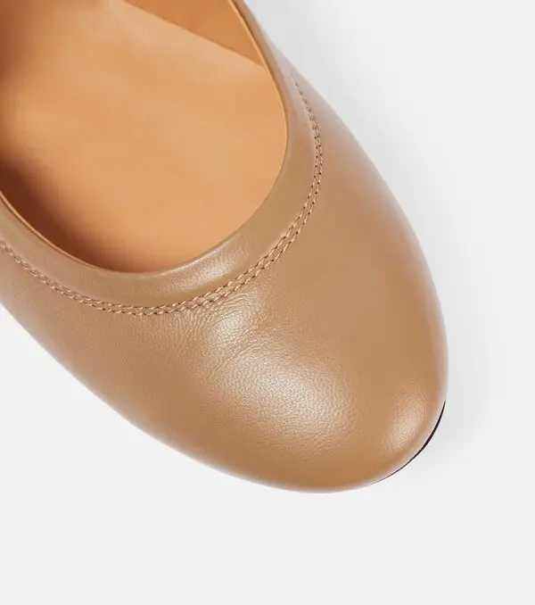 TOD'S Embellished Leather Mary Jane Flats - Brown