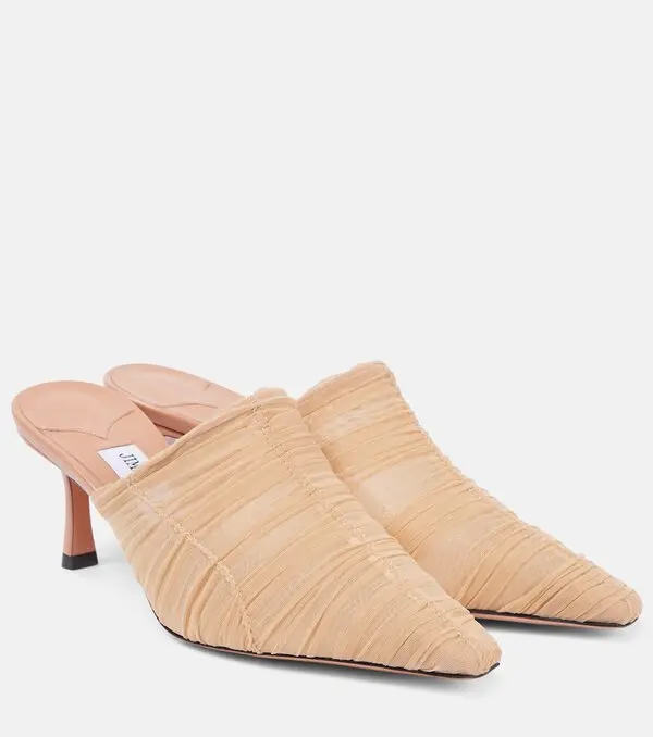JIMMY CHOO Lotta 65 Ruched Tulle Mules - Pink
