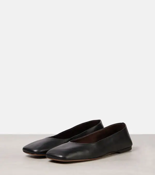 THE ROW Square Leather Ballet Flats - Black