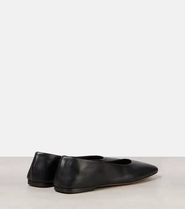 THE ROW Square Leather Ballet Flats - Black