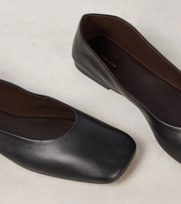 THE ROW Square Leather Ballet Flats - Black