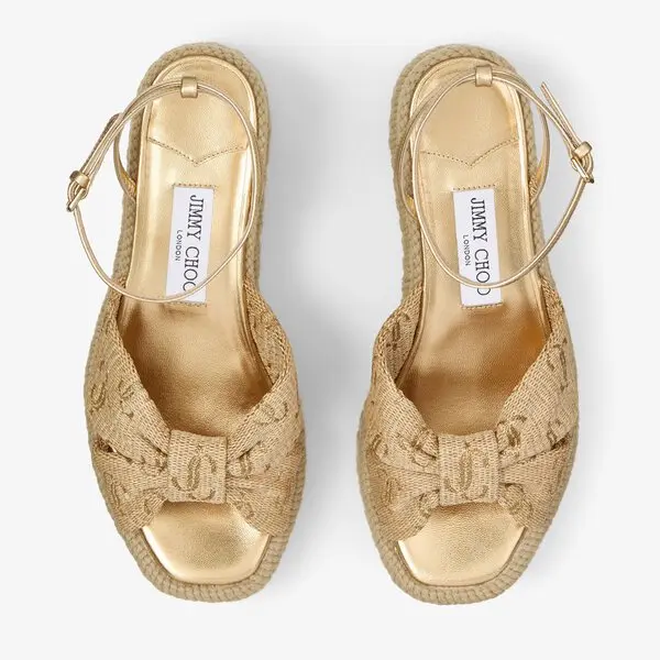 JIMMY CHOO Aella Raffia Wedge Sandals - Silver
