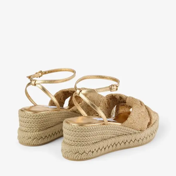 JIMMY CHOO Aella Raffia Wedge Sandals - Silver