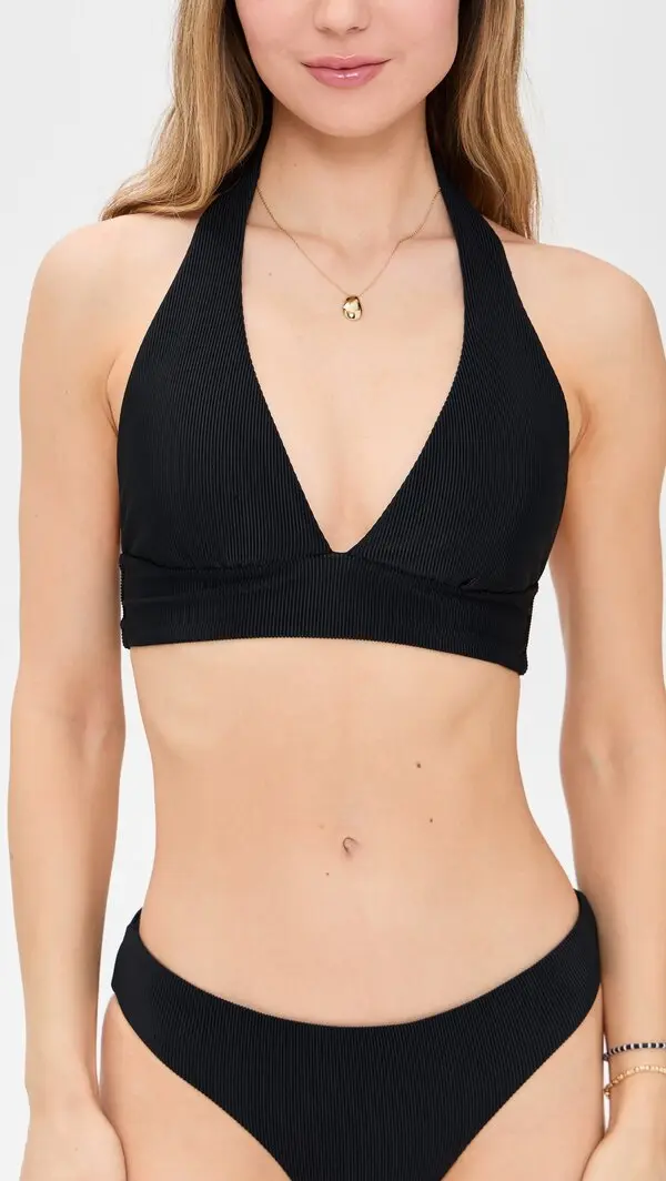 Beach Riot Laurel Ribbed Bikini Top - Black
