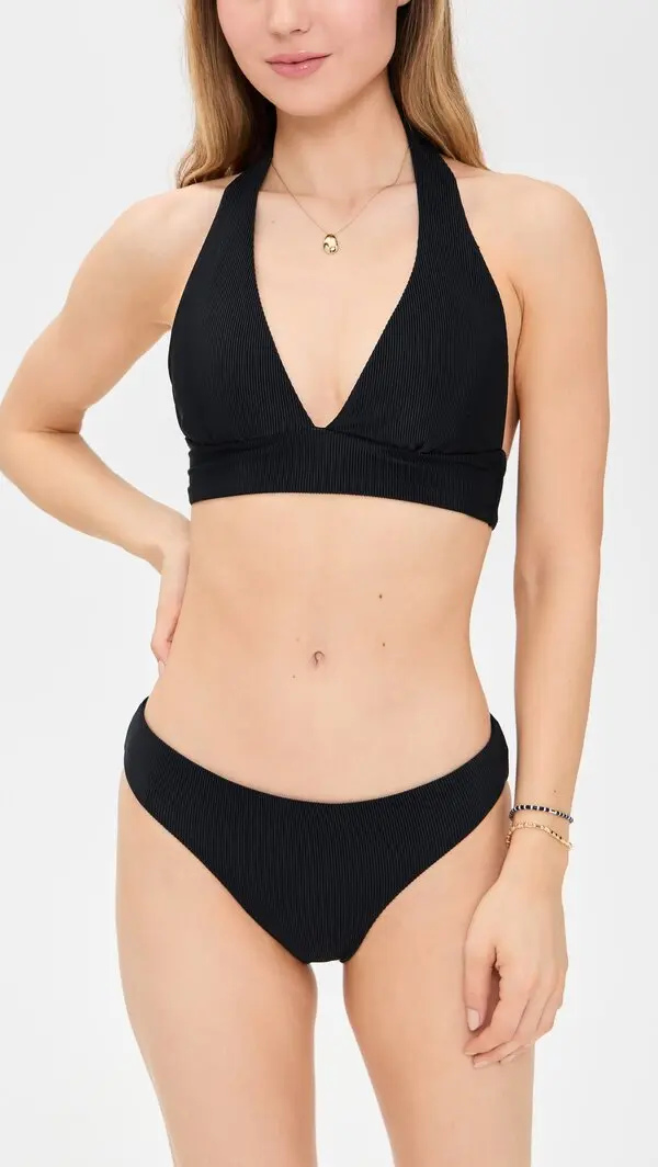 Beach Riot Laurel Ribbed Bikini Top - Black