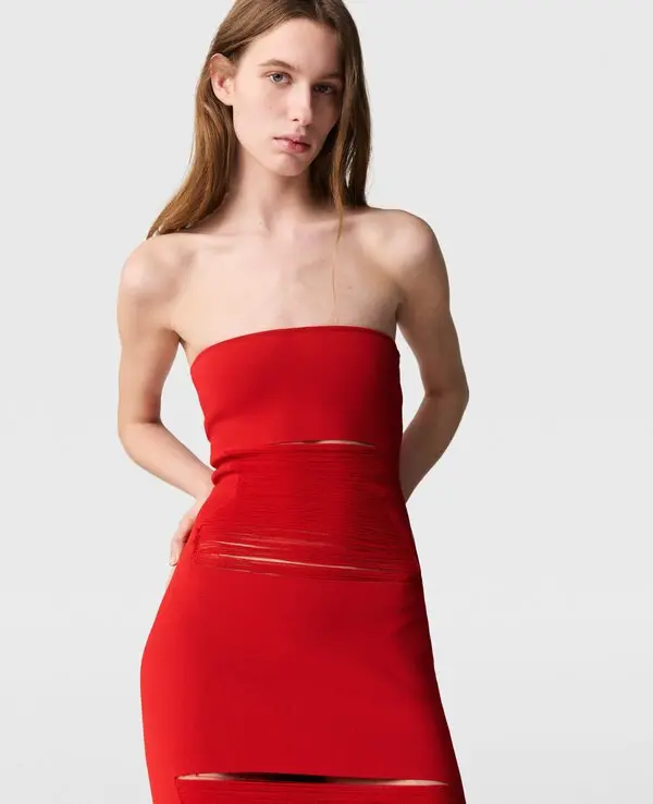 Stella Mccartney Strapless Shredded Knit Maxi Dress - Red | Editorialist