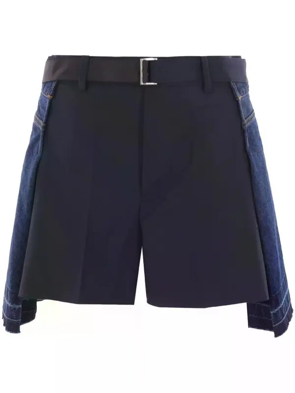 Sacai Belted Suiting Denim Mini Shorts - Blue | Editorialist