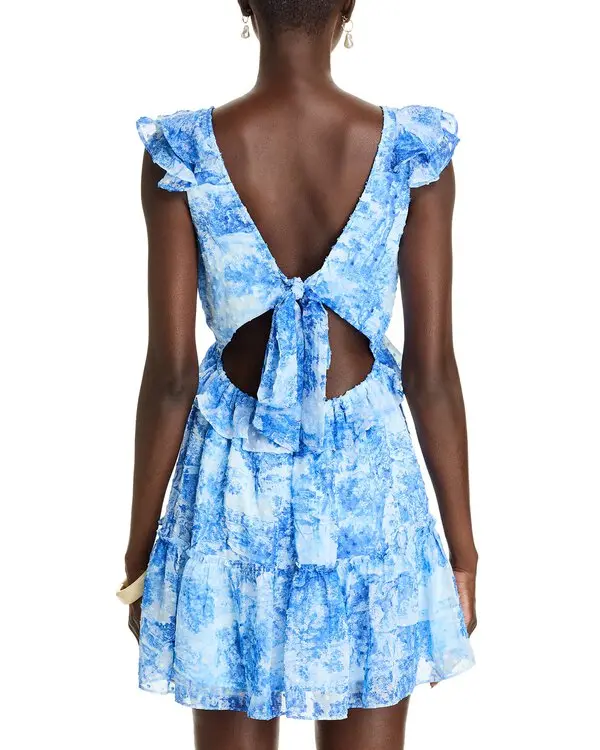 Aqua Toile Ruffle Trim Dress