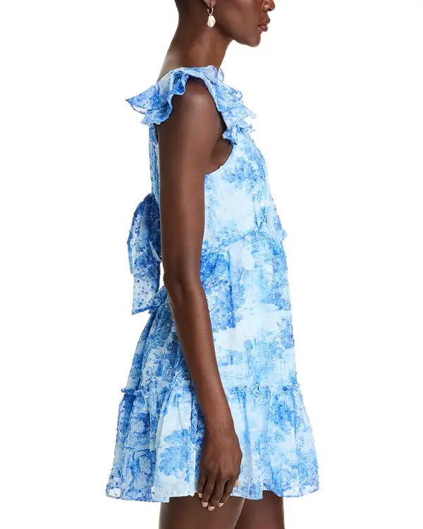 Aqua Toile Ruffle Trim Dress