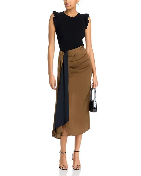Aqua Rib Knit Flutter Sleeve Top - Black