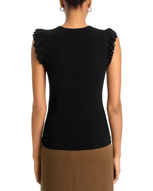 Aqua Rib Knit Flutter Sleeve Top - Black