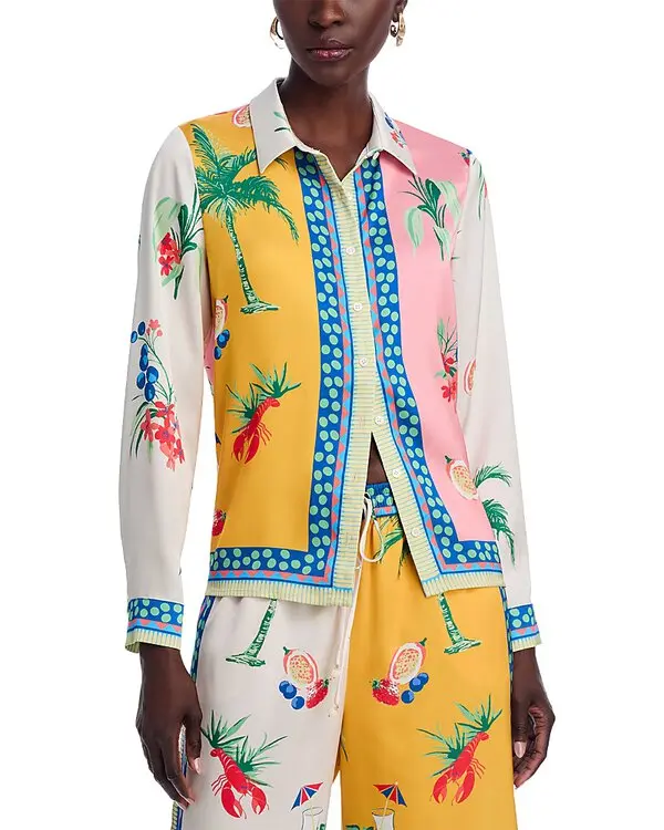 Aqua Printed Long Sleeve Blouse - Multi