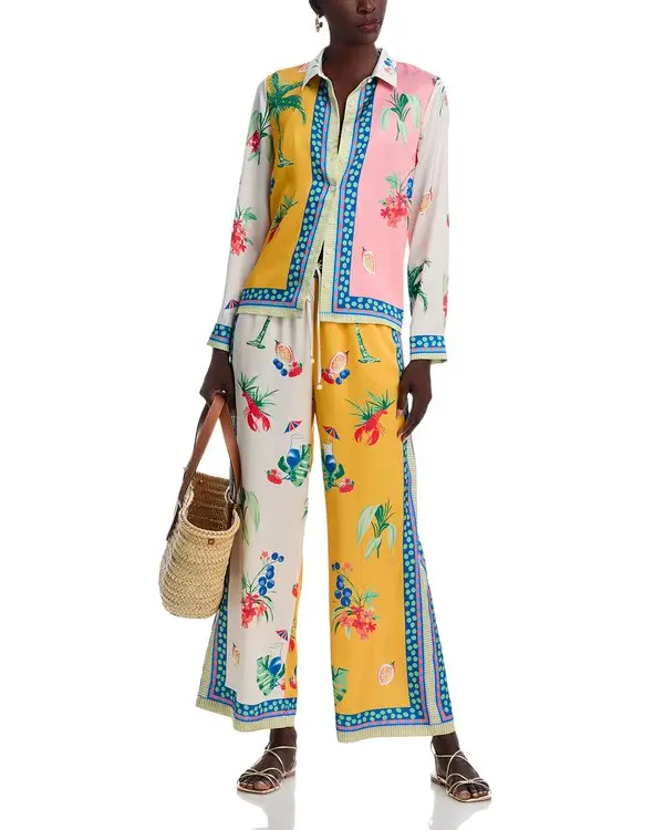 Aqua Printed Long Sleeve Blouse