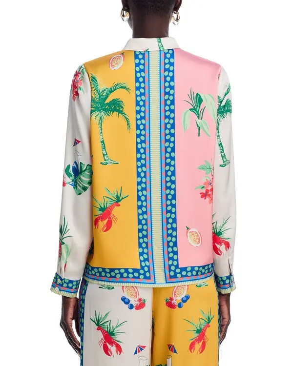 Aqua Printed Long Sleeve Blouse