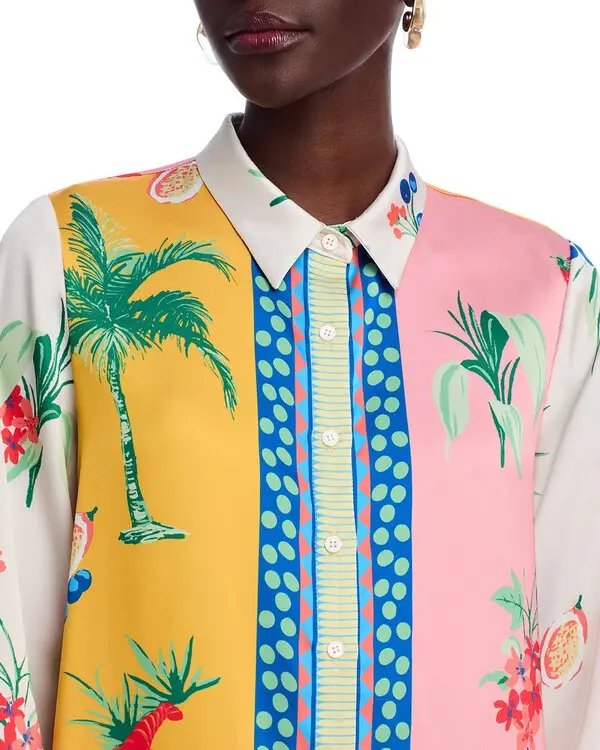Aqua Printed Long Sleeve Blouse