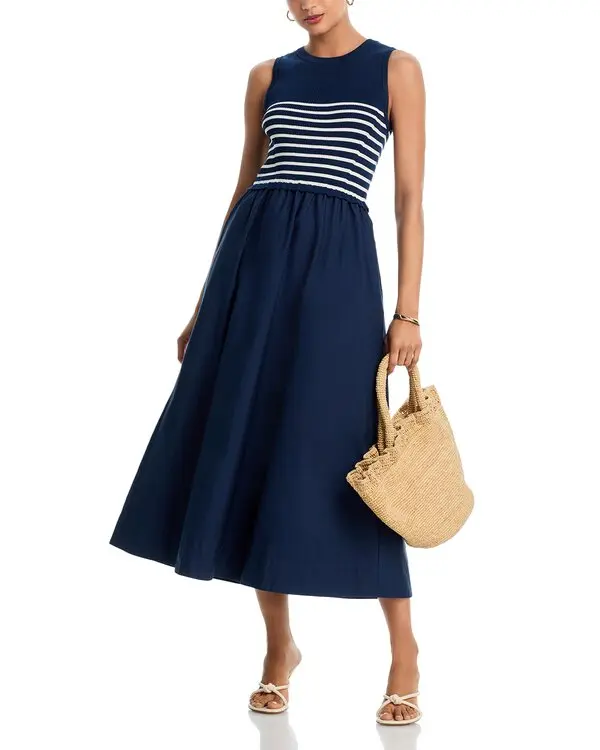 Aqua Mixed Media Maxi Dress - Navy/white