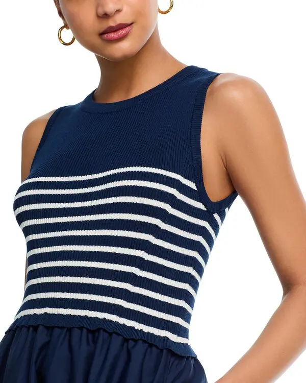 Aqua Mixed Media Maxi Dress - Navy/white