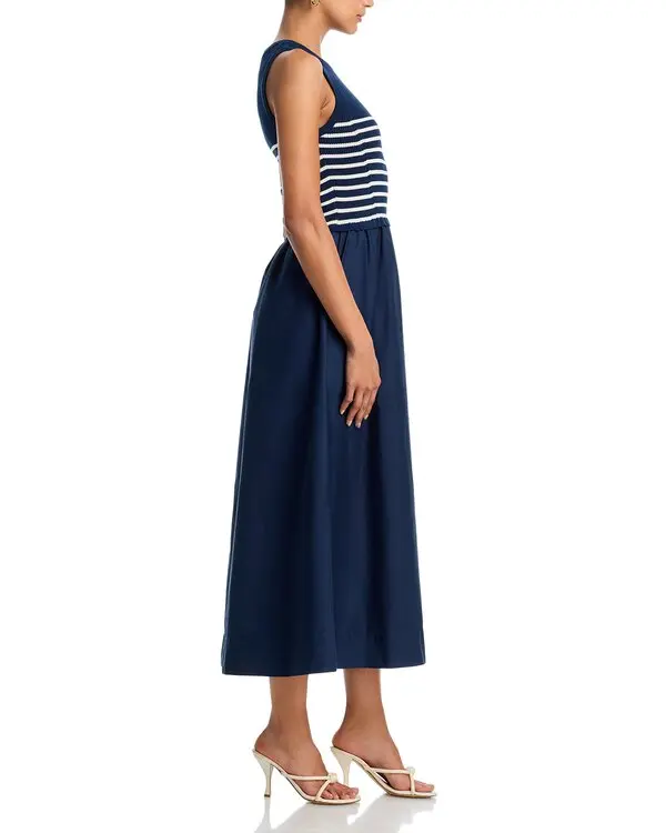 Aqua Mixed Media Maxi Dress - Navy/white