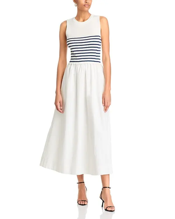Aqua Mixed Media Maxi Dress - White/navy