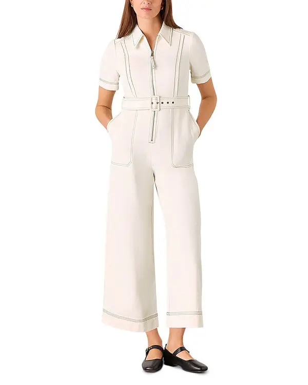 Whistles Denim Pintucked Belted Jumpsuit - Ivory
