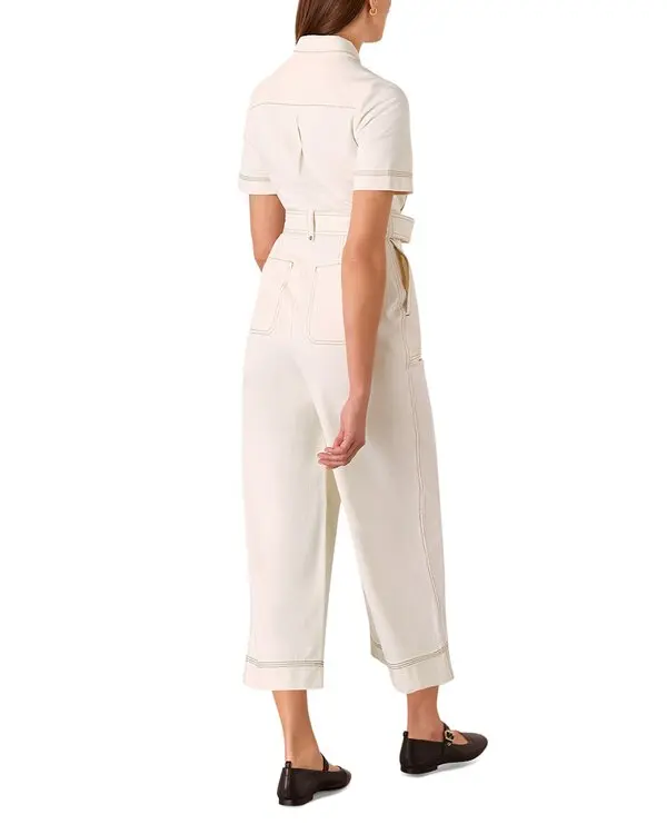 Whistles Denim Pintucked Belted Jumpsuit - Ivory