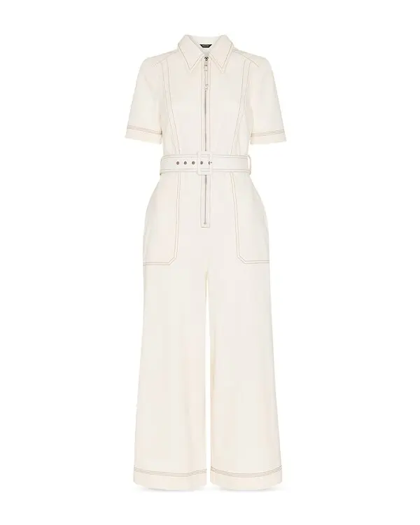 Whistles Denim Pintucked Belted Jumpsuit - Ivory