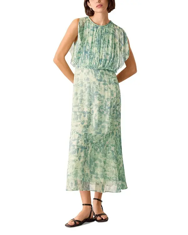 Whistles Dashes Brush Marks Midi Dress - Green/multi