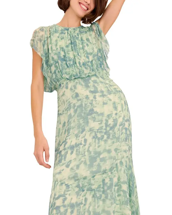 Whistles Dashes Brush Marks Midi Dress - Green/multi
